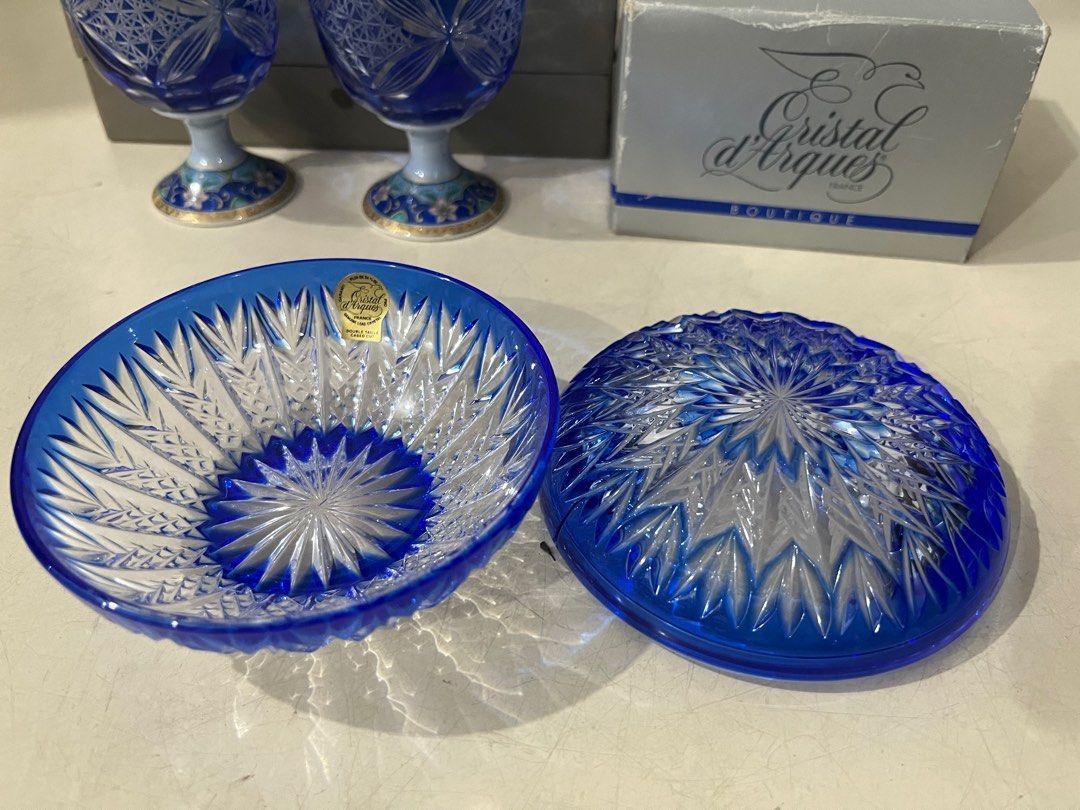 Blue cystal set goblet & jewelry box, Furniture & Home Living ...