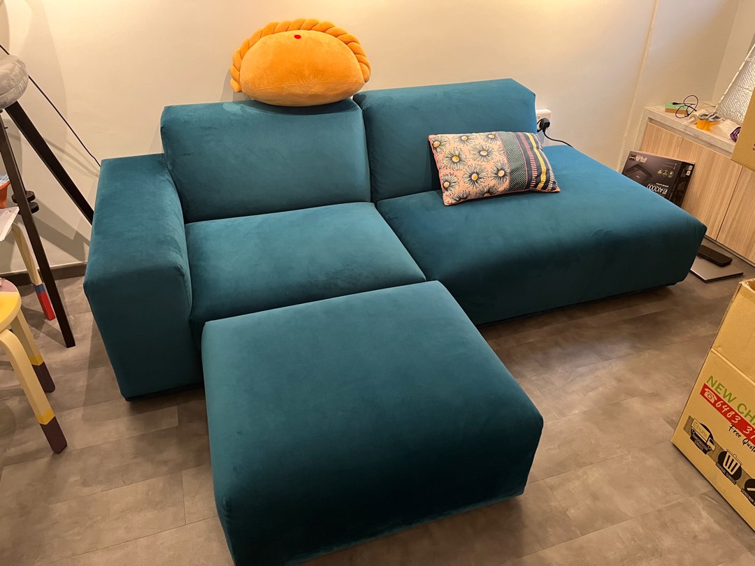 Castlery 2 seater todd modular sofa with ottoman in teal, Furniture ...