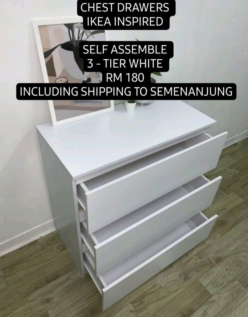 Chest Drawers 3 Tier / White Drawers / Laci Putih / IKEA Inspired ...