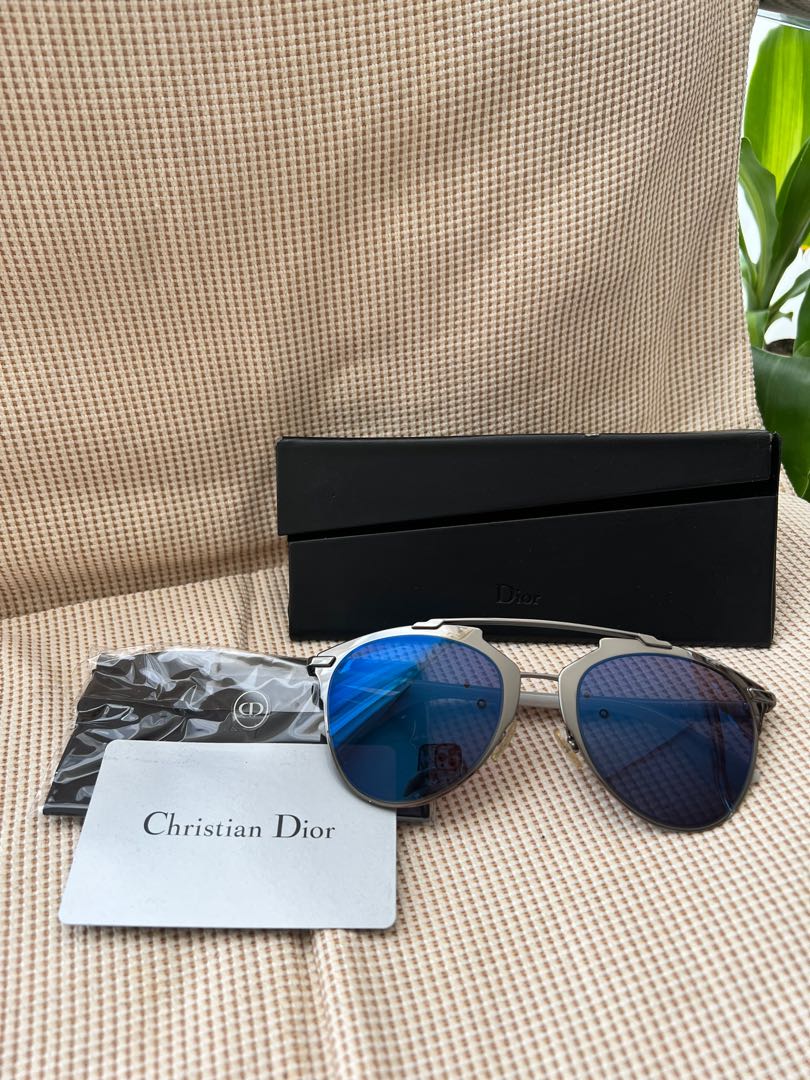 Dior Blue Reflective Sunglasses, Luxury, Accessories on Carousell