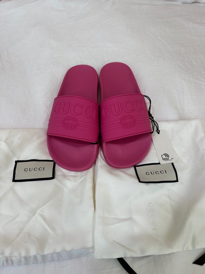 Gucci pink slides, Women's Fashion, Footwear, Flipflops and Slides on ...