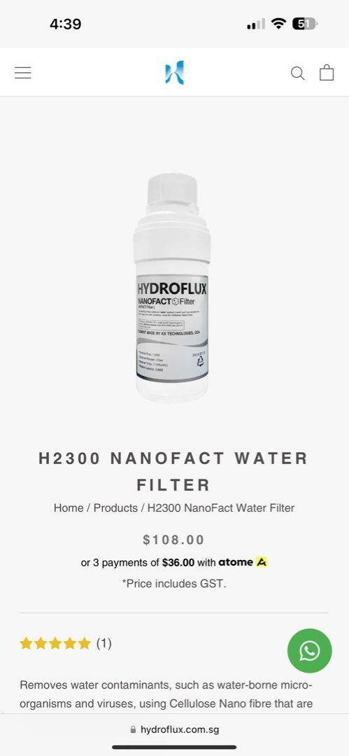 H2300 Hydroflux filter, Furniture & Home Living, Bathroom & Kitchen ...