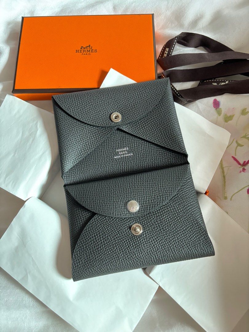 Hermes Calvi Duo Card Holder Graphite Epsom Grey, Women's Fashion, Bags ...