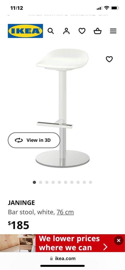 IKEA Janinge Bar Stool White, Furniture & Home Living, Furniture ...