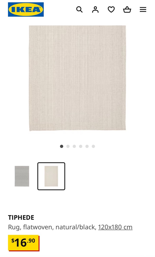 IKEA TIPHEDE Rug, flatwoven, natural/black, 120x180 cm, Furniture ...