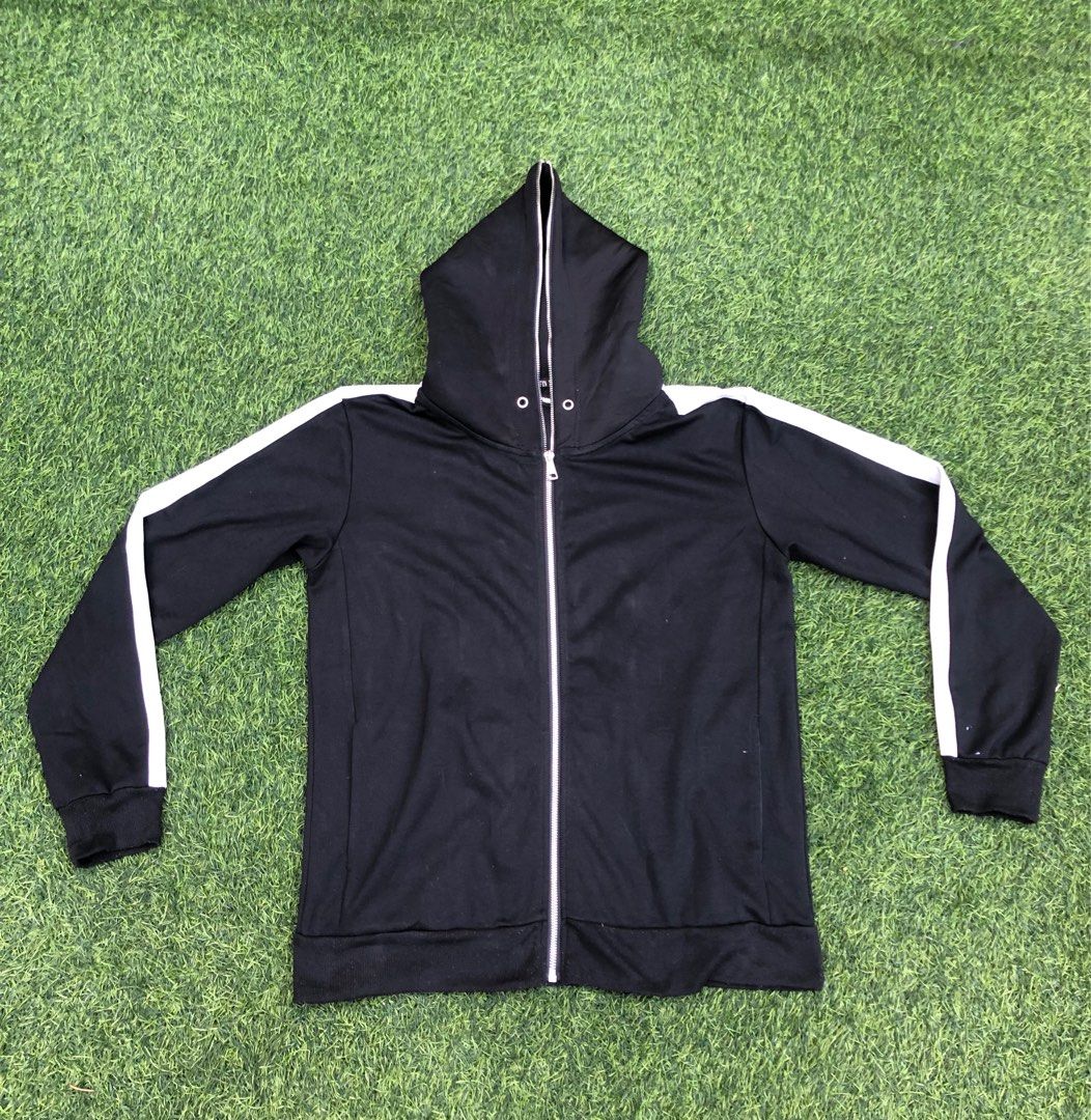 Jaket Hoodie Full Ziper Sampai Atas Hitam List Putih Skena Y2k Murah Thrift Second Preloved