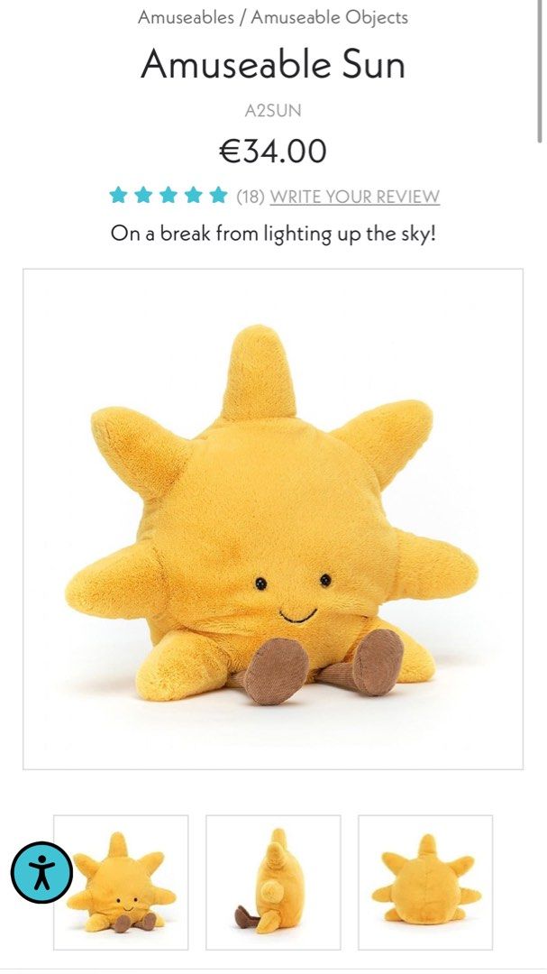 Jellycat amuseable sun, Hobbies & Toys, Toys & Games on Carousell