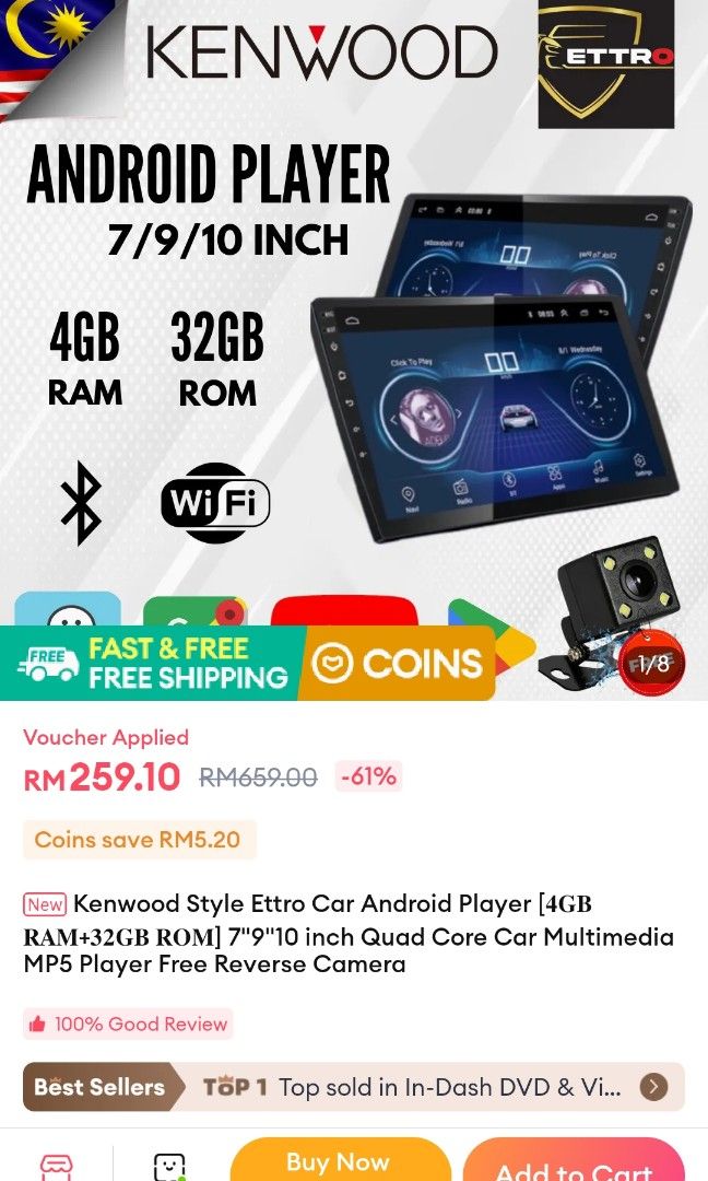 kenwood android player 7inch, Auto Accessories on Carousell