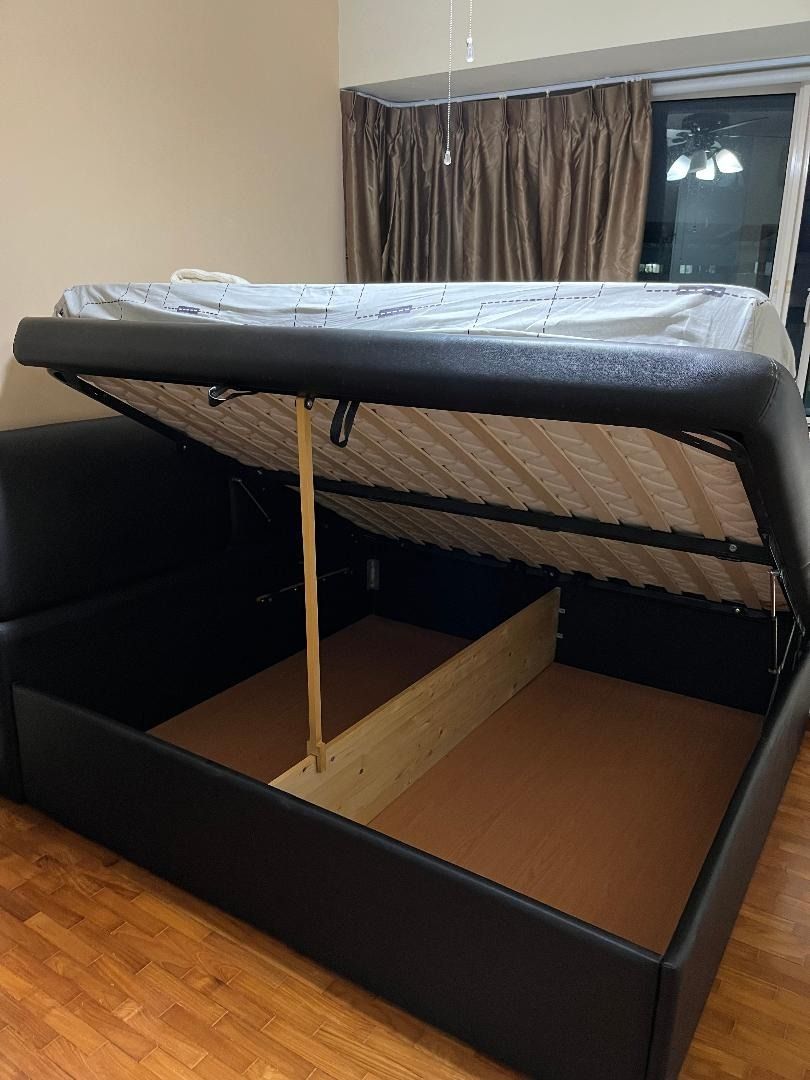 King size storage bed frame + mattres, Furniture & Home Living ...