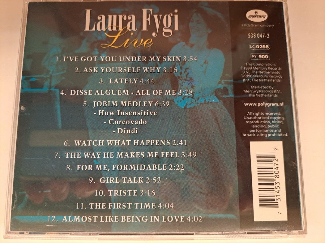 Laura Fygi - Live. 1998 Mercury Records bv. The Netherlands. Made in ...