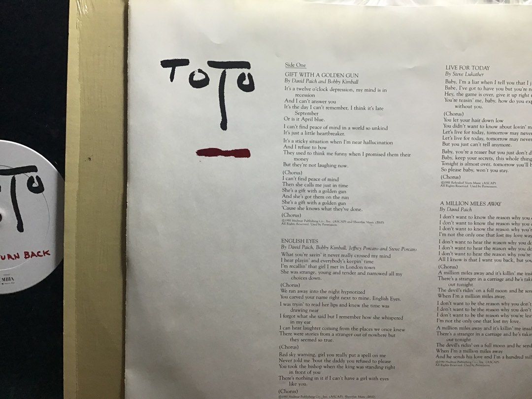 LP Toto - Turn Back OOP USA VINYL RECORD Anubis Piring Hitam 80s Pop ...