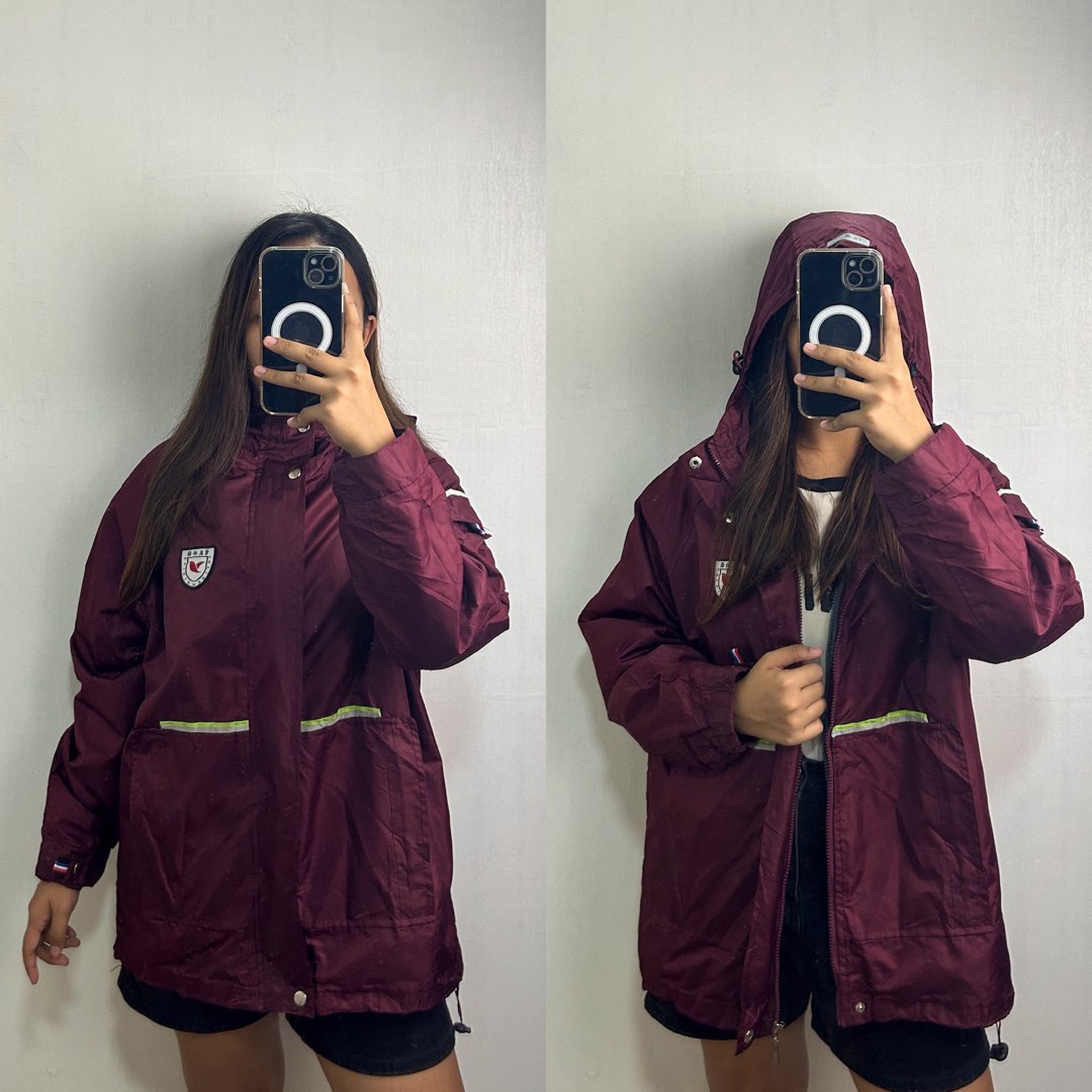 Maroon Windbreaker Jacket with Hood, Men's Fashion, Coats, Jackets and ...