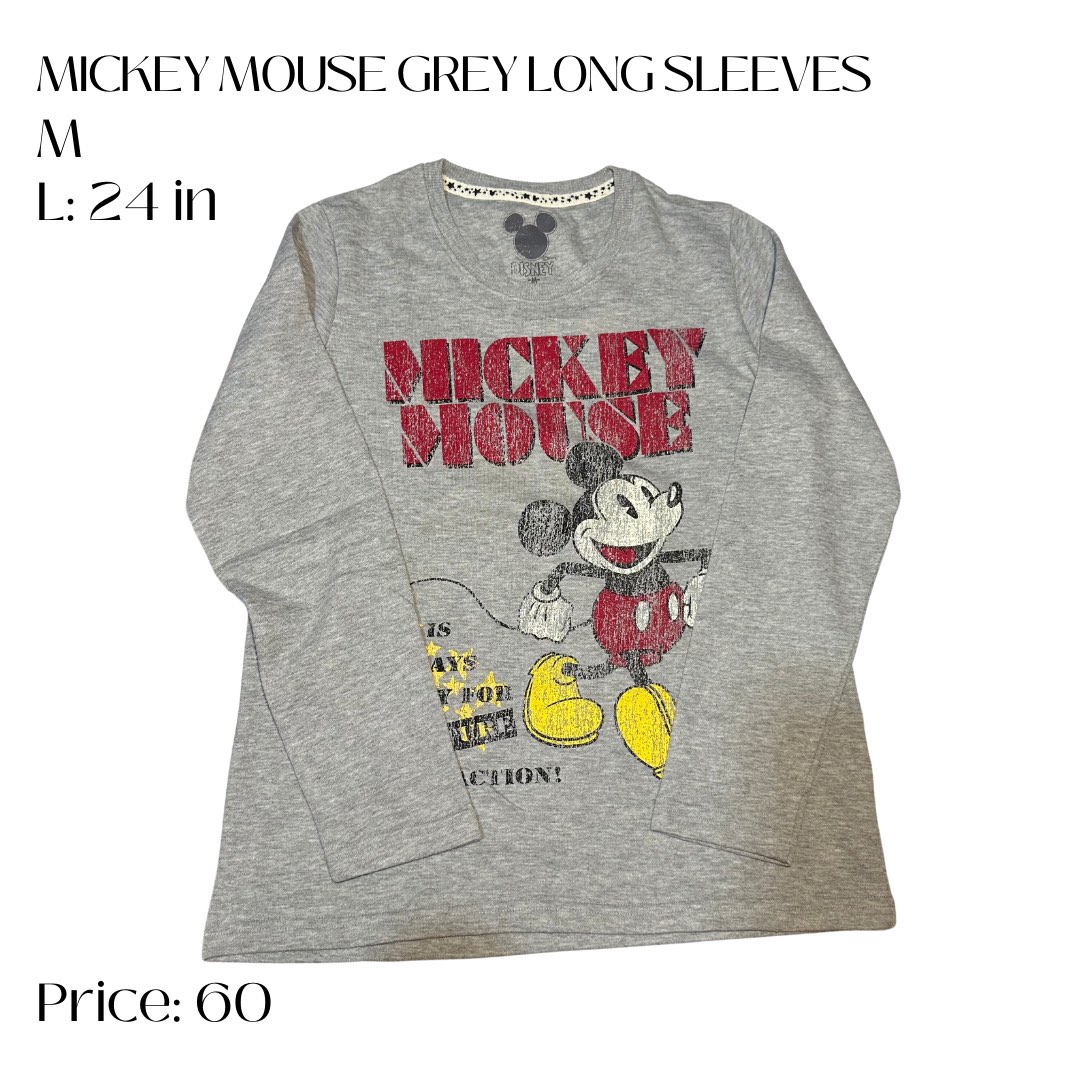 Mickey Mouse Grey Longsleeves, Women's Fashion, Tops, Longsleeves on ...