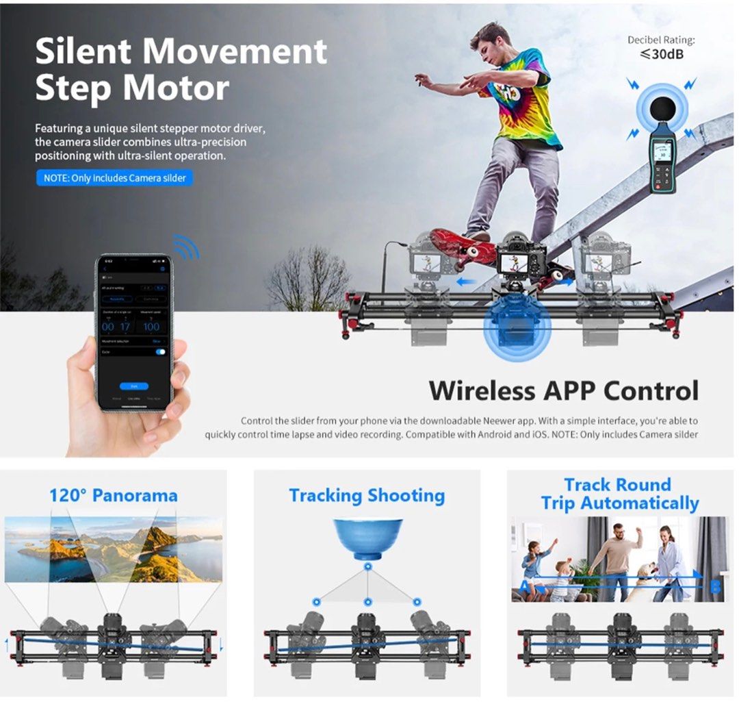 NEEWER ER1 Motorized Carbon Fiber Camera Slider 100cm, Photography ...