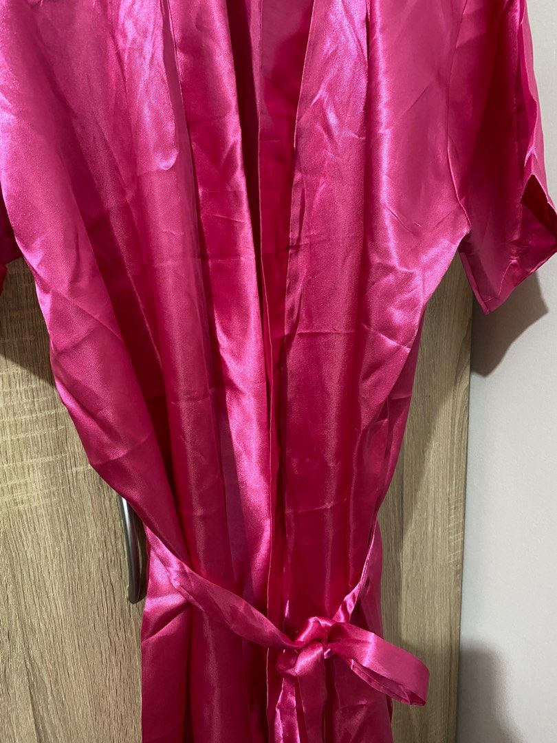 Pink satin robe, Women's Fashion, Undergarments & Loungewear on Carousell
