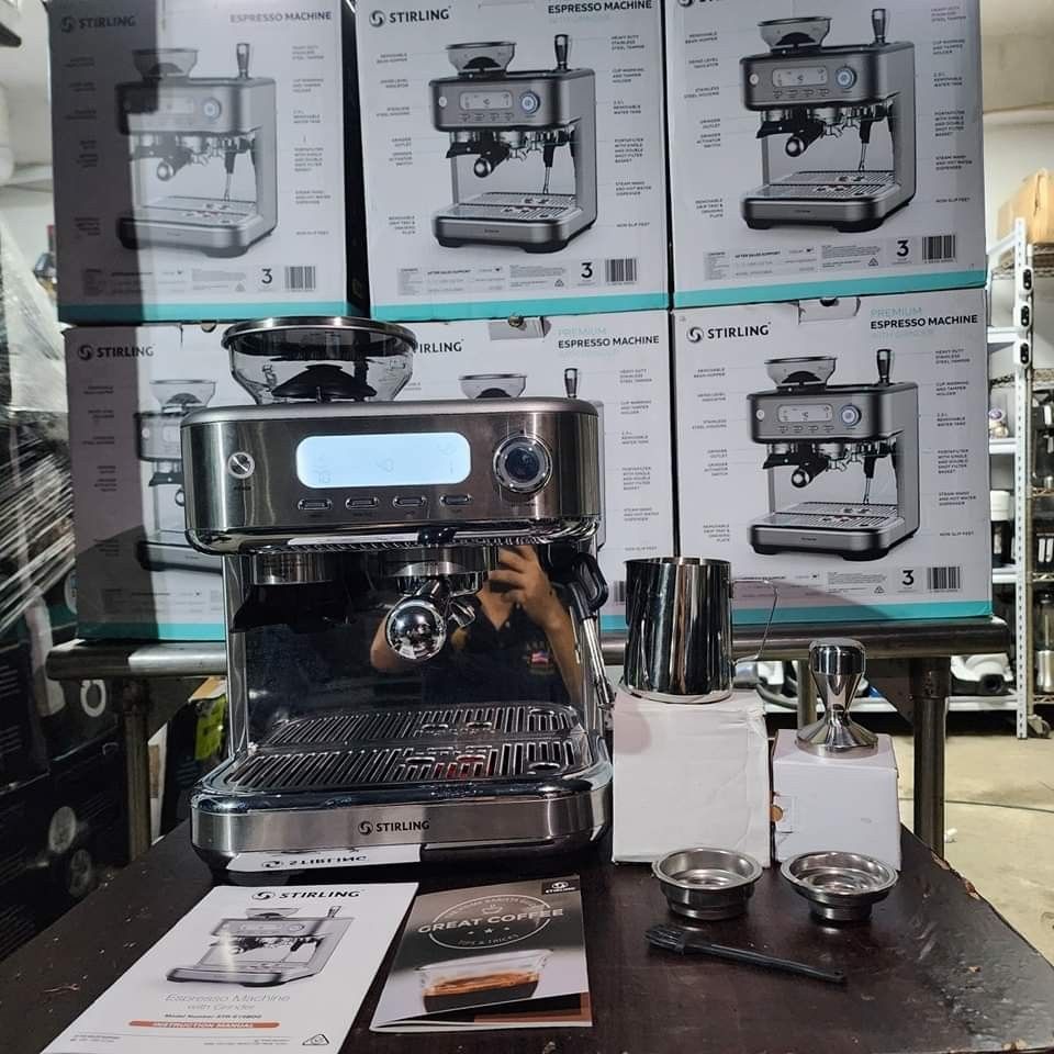 PREMIUM STIRLING ESPRESSO MACHINE WITH BUILT IN COFFEE GRINDER, TV ...