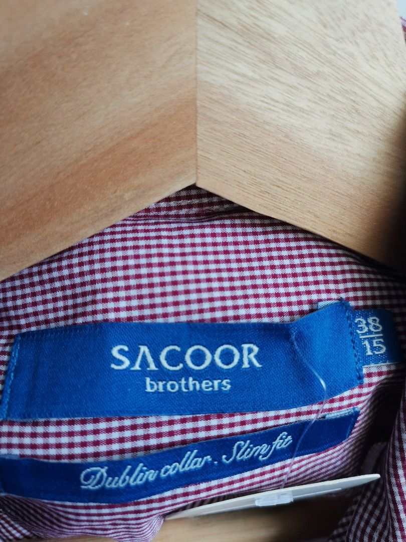 SACOOR Brothers Men Fashion Long Sleeve Red White Checker Formal Shirt ...