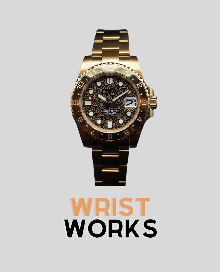 SEIKO MOD FULL GOLD JAPANESE WAVES SPECIAL CUSTOM 40MM, Men's Fashion ...