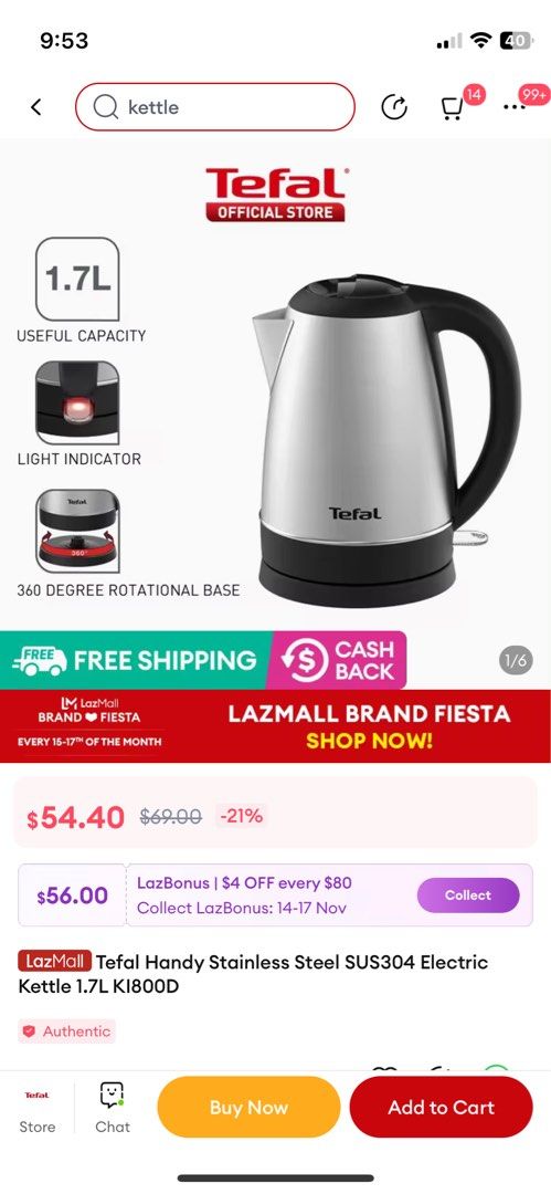 Tefal Electric Kettle SUS34, TV & Home Appliances, Kitchen Appliances ...