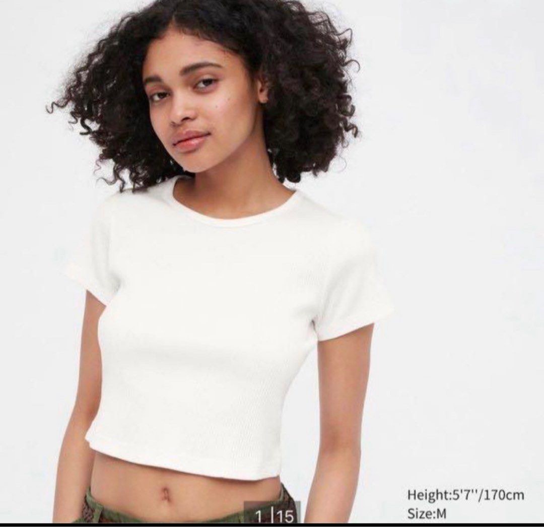 UNIQLO Basic Ribbed Crop Top in White, Women's Fashion, Tops, Shirts on ...