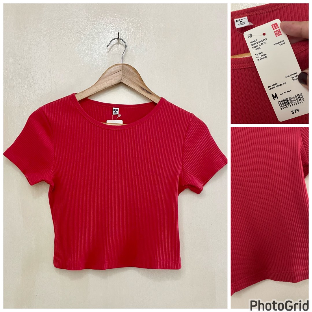 Uniqlo red ribbed crop top, Women's Fashion, Tops, Shirts on Carousell