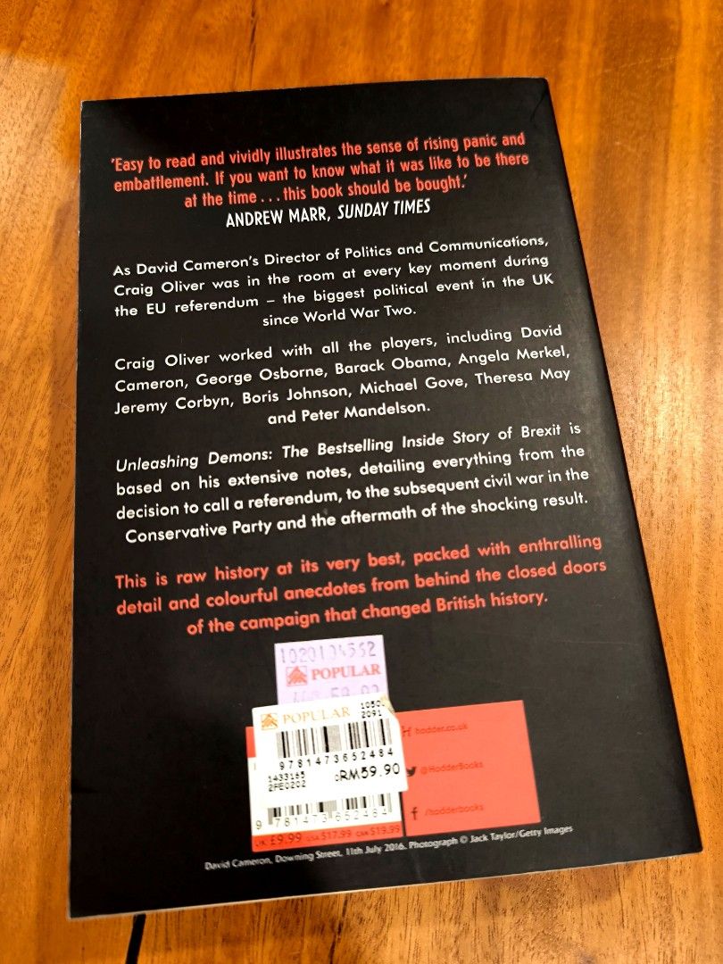 Unleashing Demons The Bestselling Inside Story Of Brexit Book By Craig ...