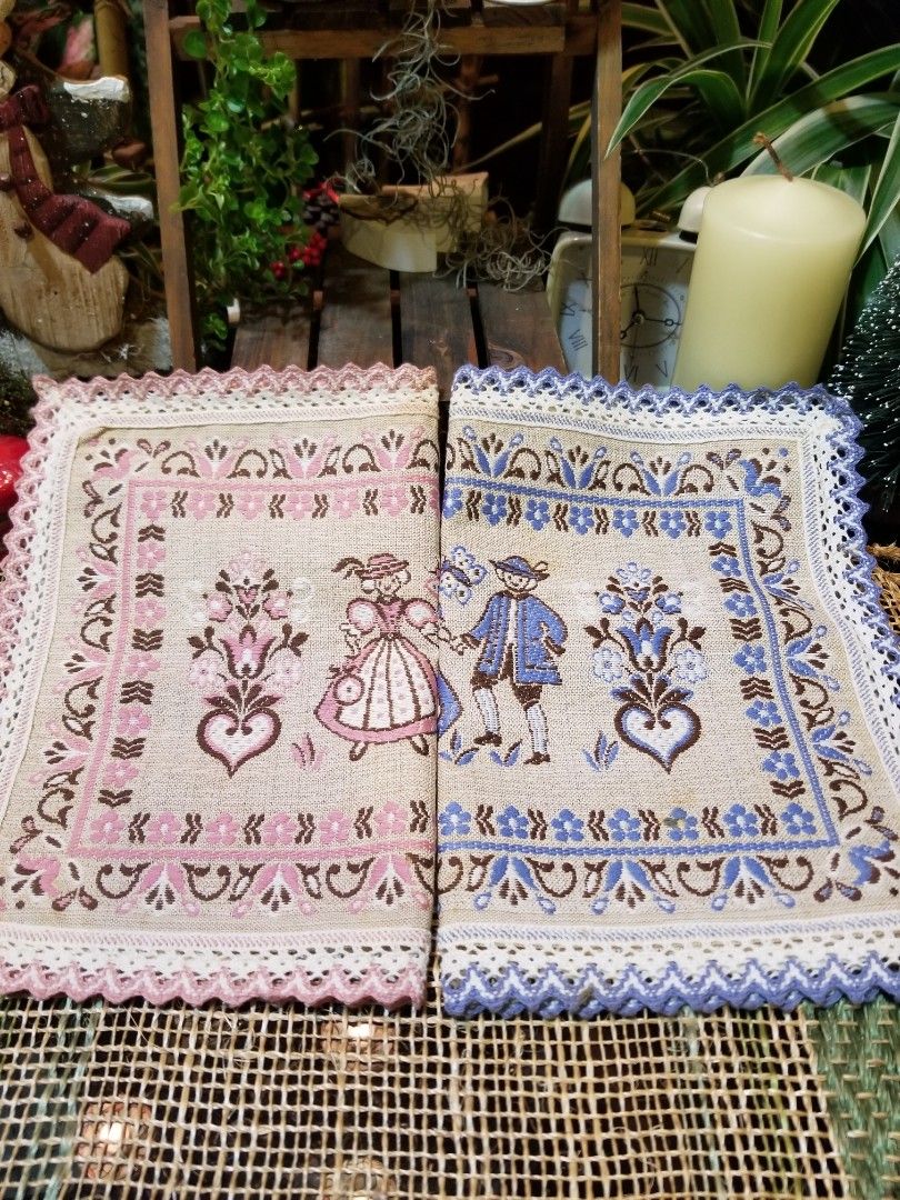 Vintage Austrian Folk Art Doily placemat x 2, Furniture & Home Living ...
