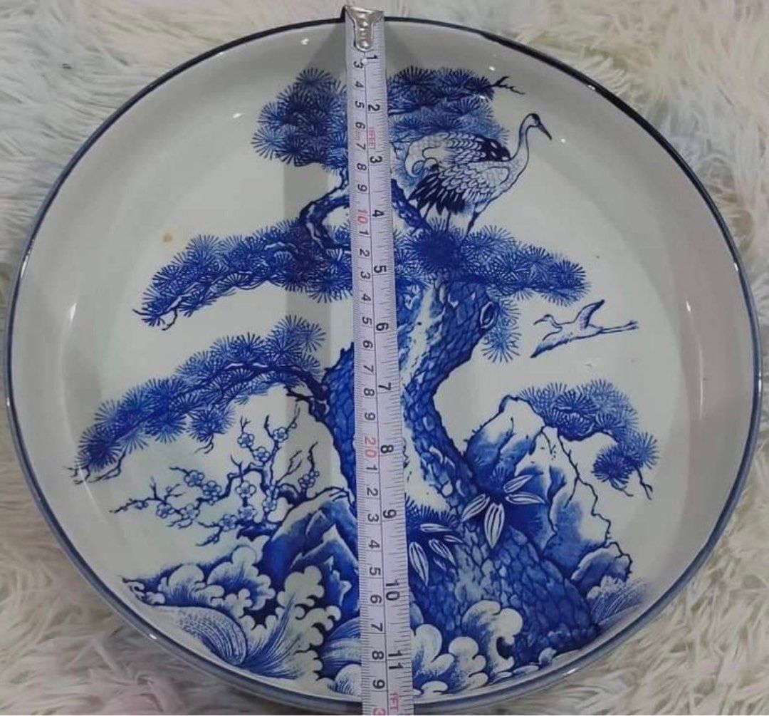 Vintage Handpainted Blue Willow Bird Sakura Nature Landscape Blue Band ...