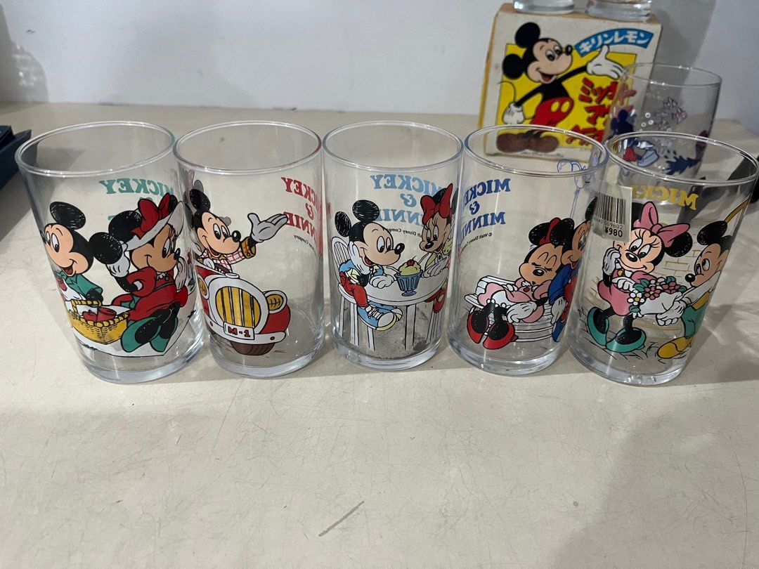 Vintage mickey mouse glass and plate collection, Furniture & Home ...