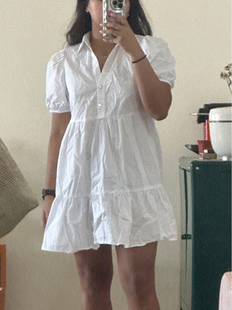 ZARA White Collared Dress, Women's Fashion, Dresses & Sets, Dresses on ...