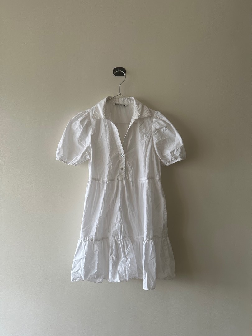 ZARA White Collared Dress, Women's Fashion, Dresses & Sets, Dresses on ...