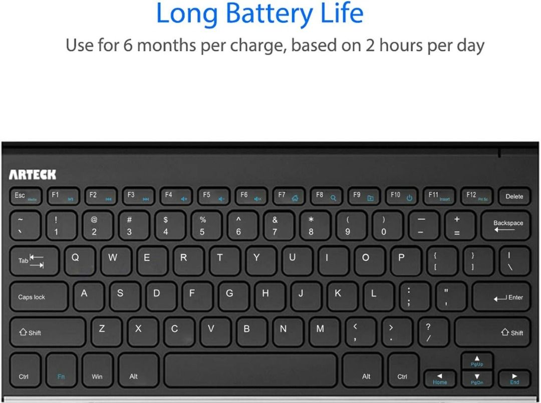 Arteck 2.4G Wireless Keyboard Stainless Steel Ultra Slim Keyboard for ...
