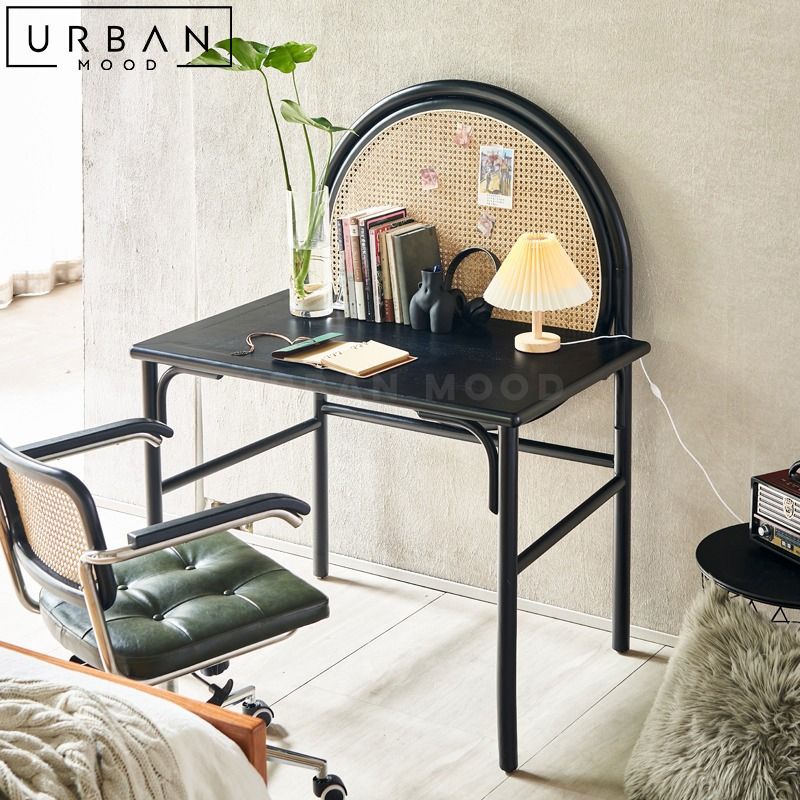 AUTM Japandi Rattan Study Table, Furniture & Home Living, Furniture ...