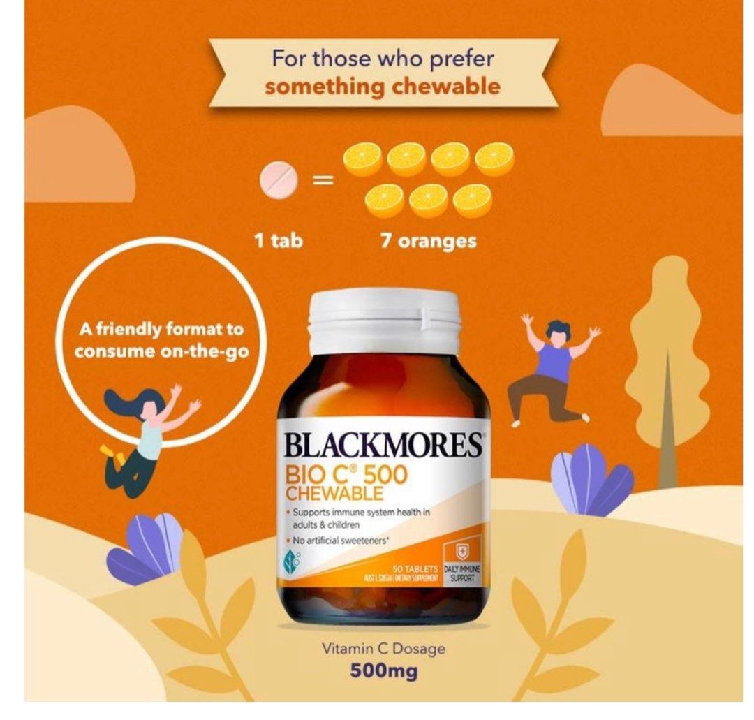 Blackmores Bio C 500 Chewable 50s, Health & Nutrition, Health ...