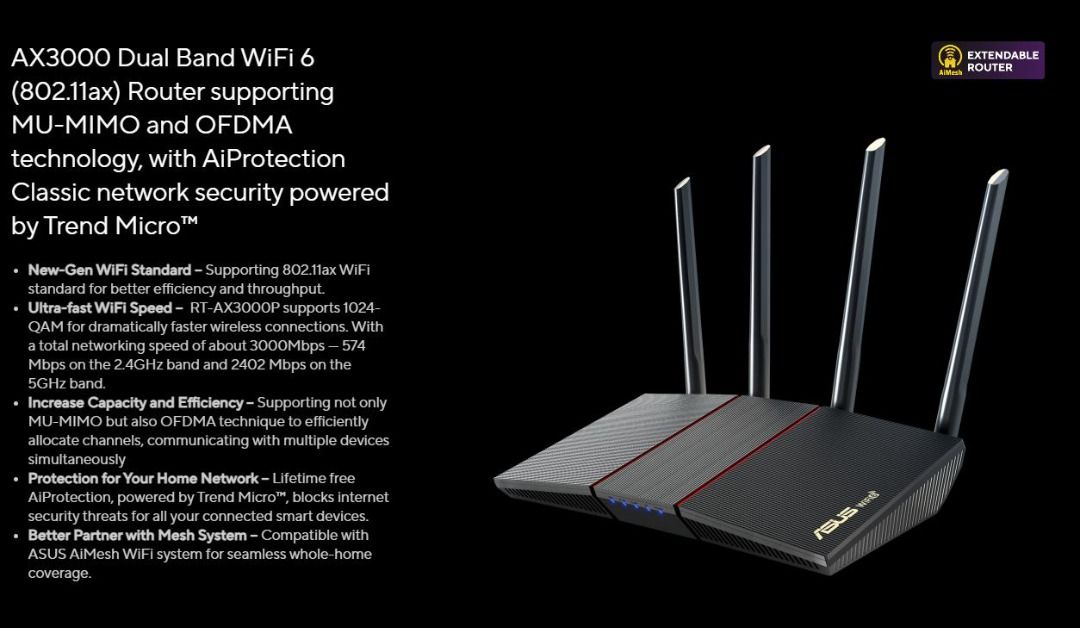 [BNIB] Asus Wifi 6 Router; RT-AX3000P; Super Fast Speed, Computers ...