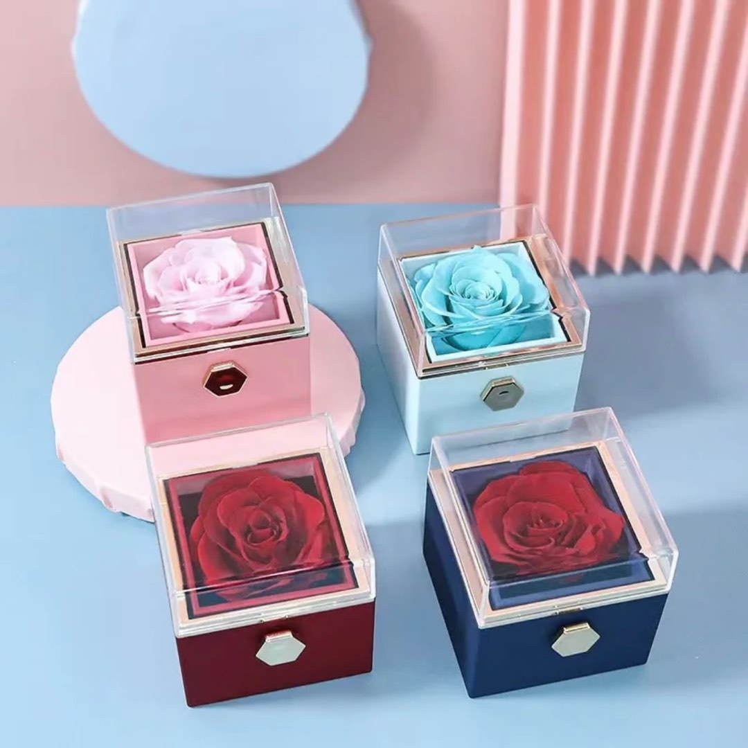 Creative Rotatable Preserved Flower Jewellery Box Hidden Ring Preserved ...