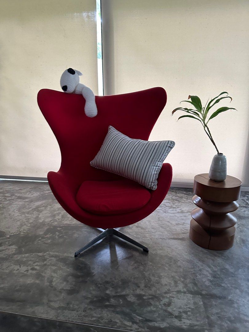Designer red velvet egg sharp chair, Furniture & Home Living, Furniture ...