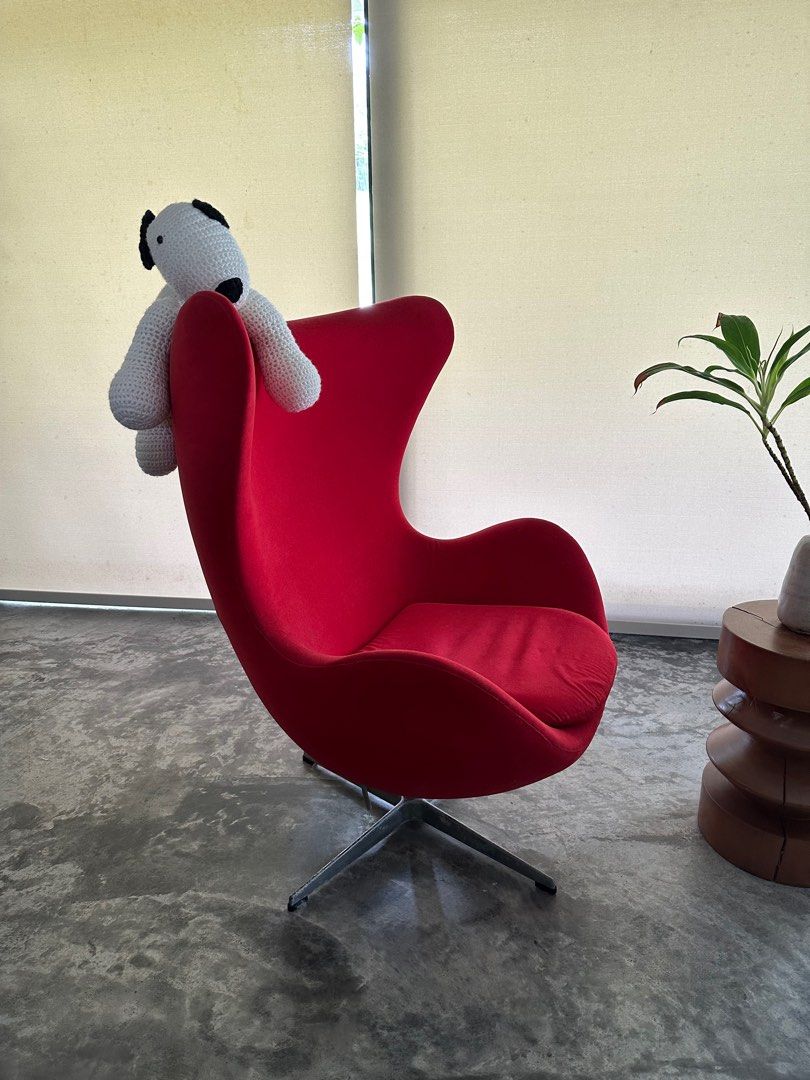 Designer red velvet egg sharp chair, Furniture & Home Living, Furniture ...