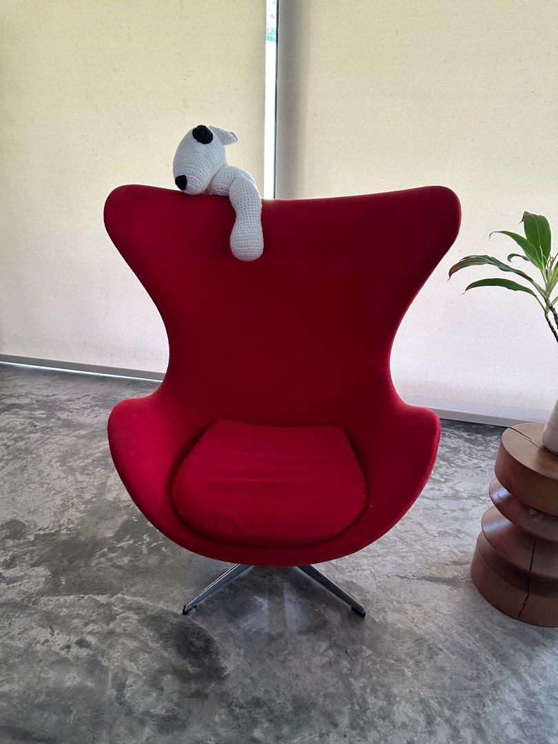 Designer red velvet egg sharp chair, Furniture & Home Living, Furniture ...