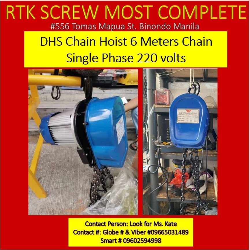 DHS Chain Hoist 6 Meters Chain Single Phase 220 volt, Commercial ...