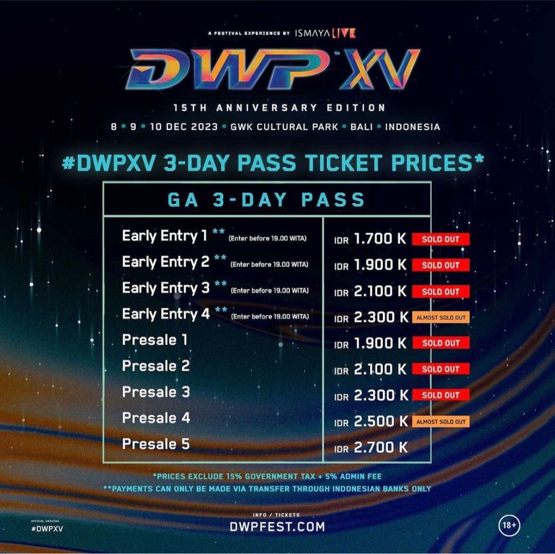 DWP 15th Anniversary 3 Day GA Pass, Tickets & Vouchers, Event Tickets on Carousell