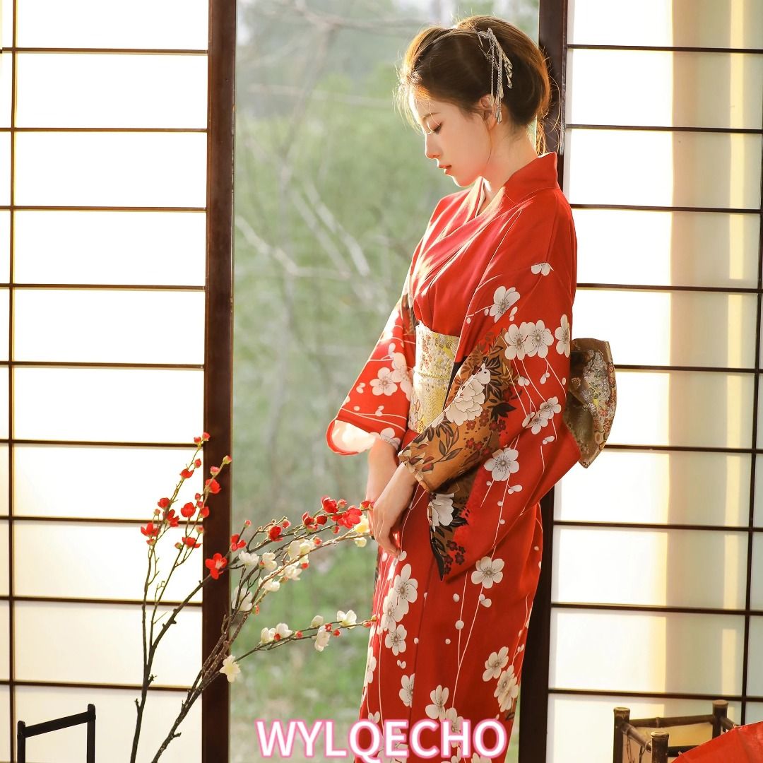 Red Kimono Women Japanese Traditional Yukata Haori Kimonos Cosplay Gown Female Summer Fashion ...