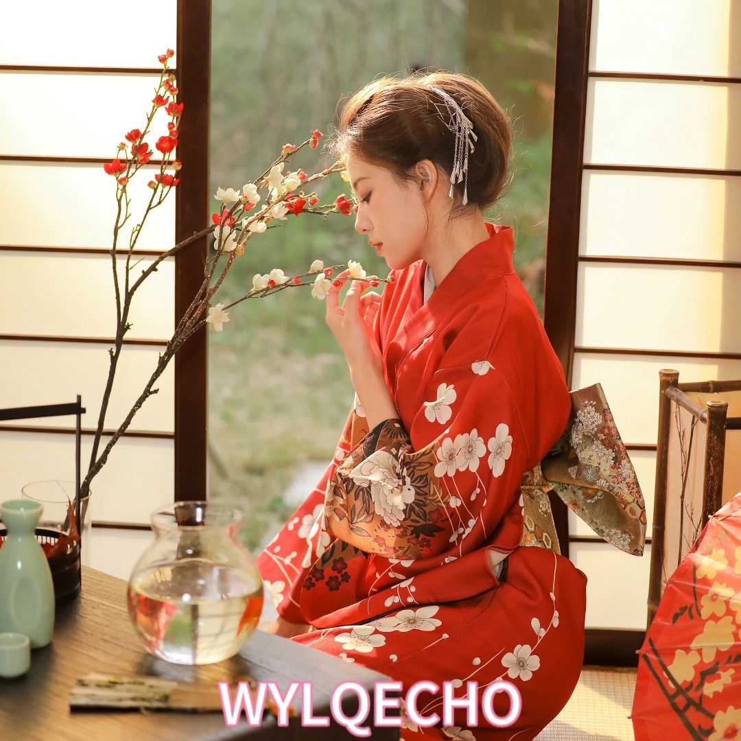 Red Kimono Women Japanese Traditional Yukata Haori Kimonos Cosplay Gown ...
