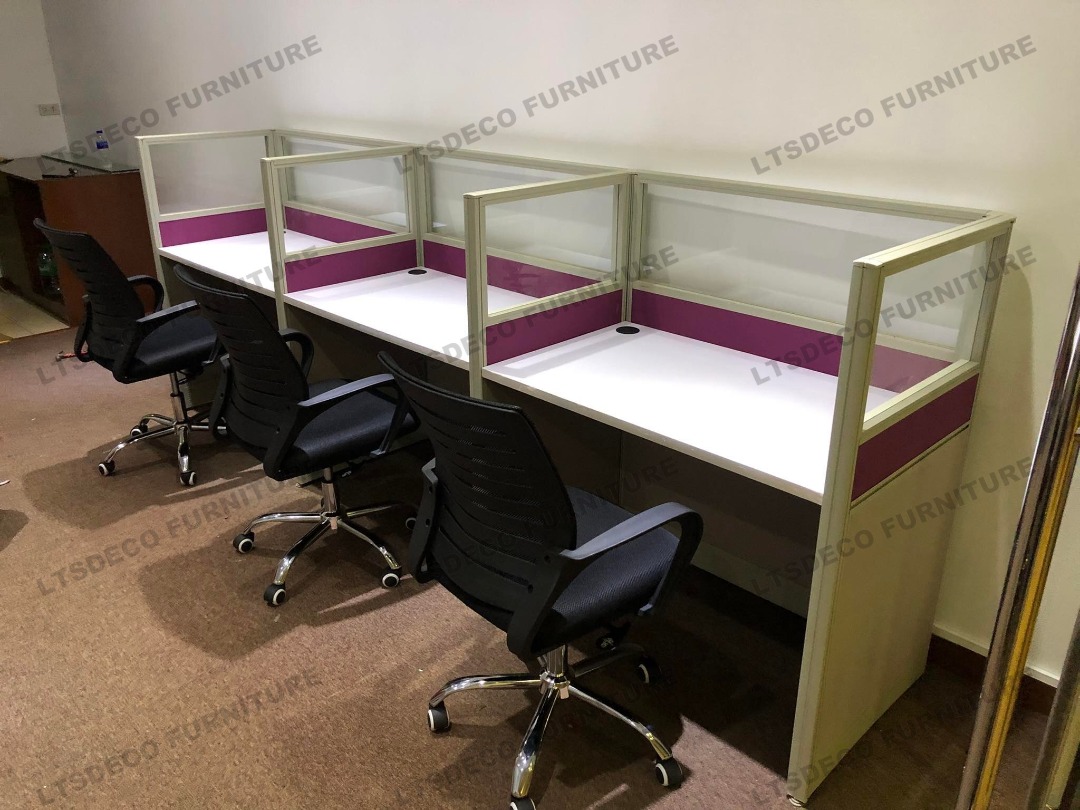 FABRIC WITH GLASS WORKSTATION OFFICE PARTITION AND FURNITURE, Furniture ...
