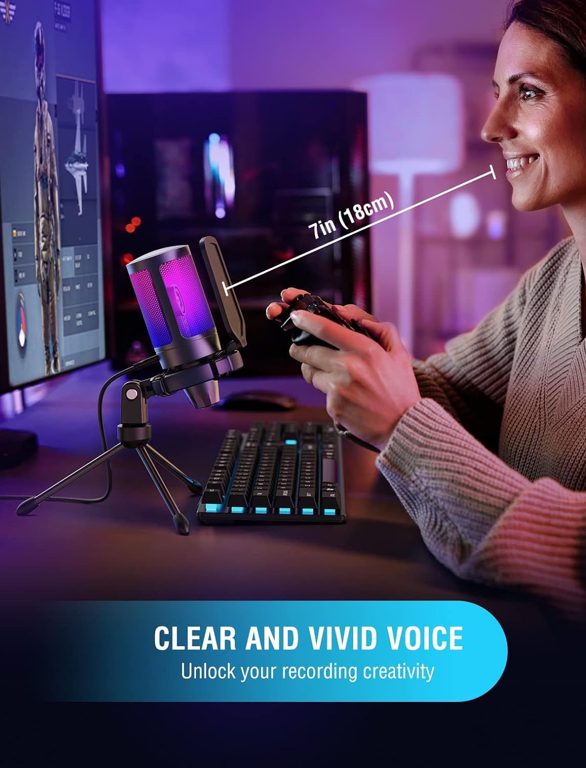 FIFINE Gaming USB Microphone for PC PS5, Condenser Mic with Quick Mute ...