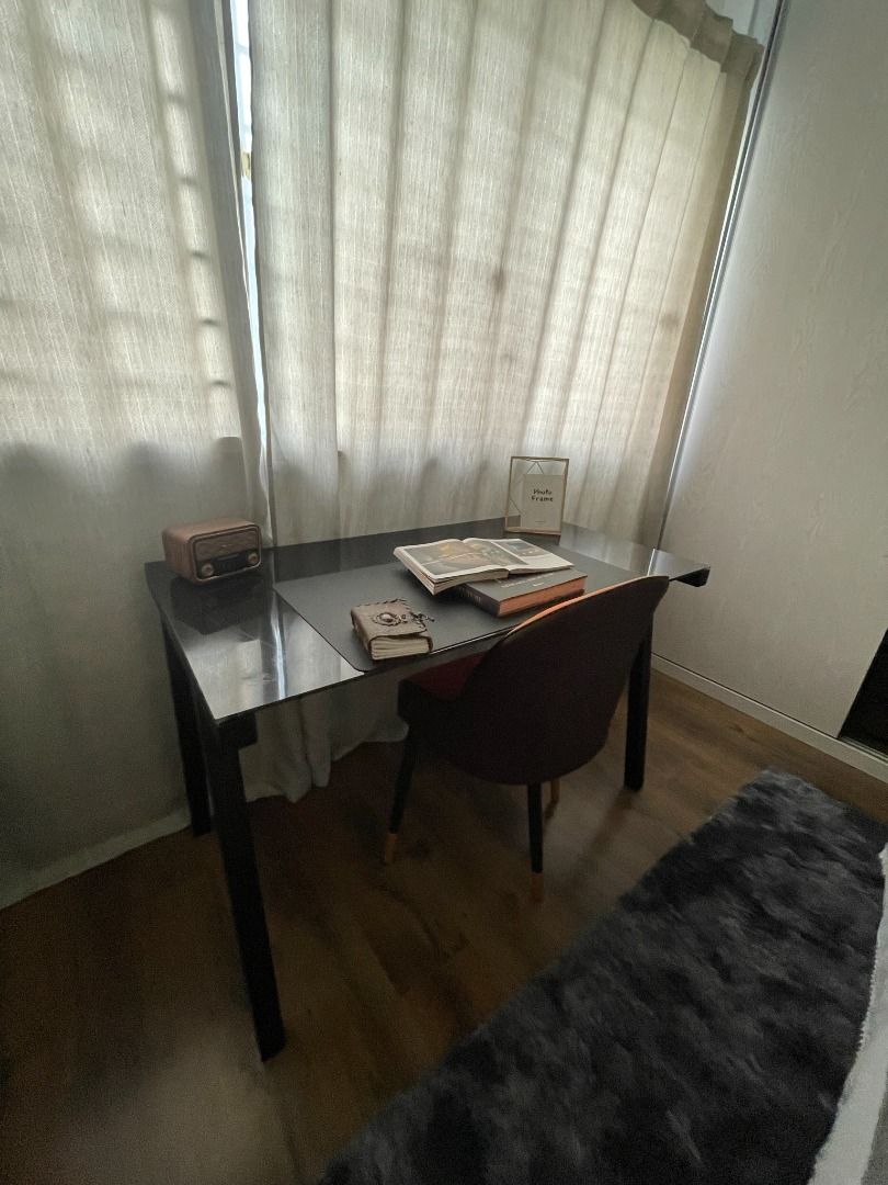 Glass top study desk with metal legs, Furniture & Home Living ...