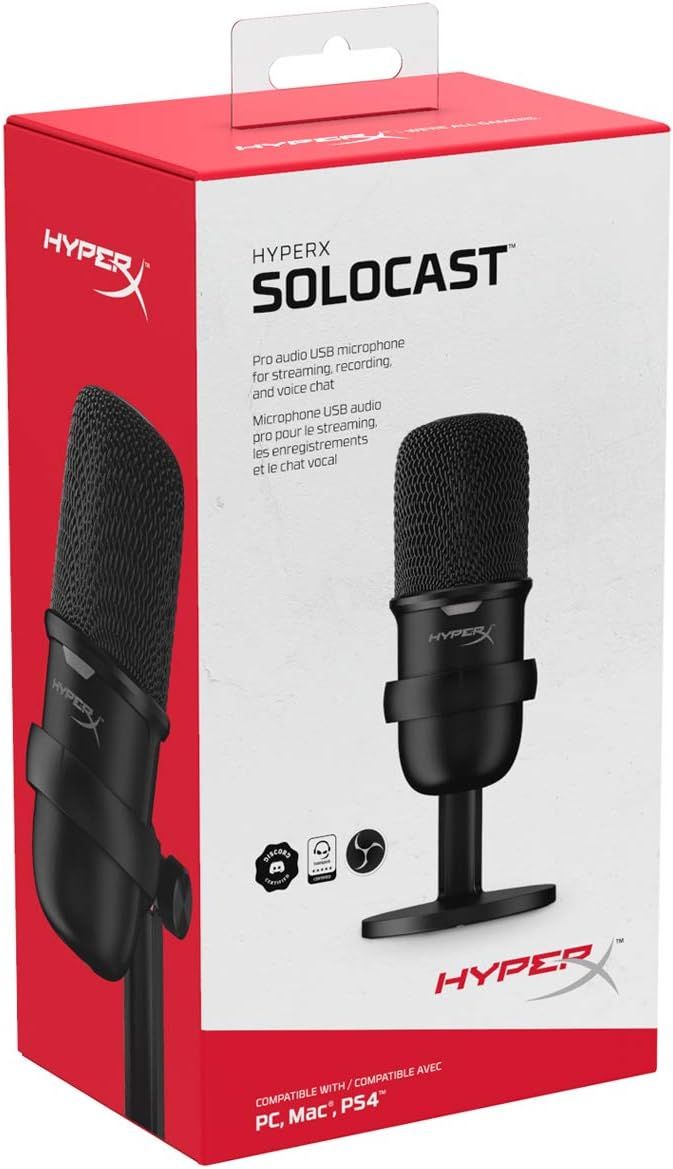 HyperX SoloCast - USB Condenser Gaming Microphone, for PC, PS4, PS5 & Mac, Tap-to-Mute Sensor ...