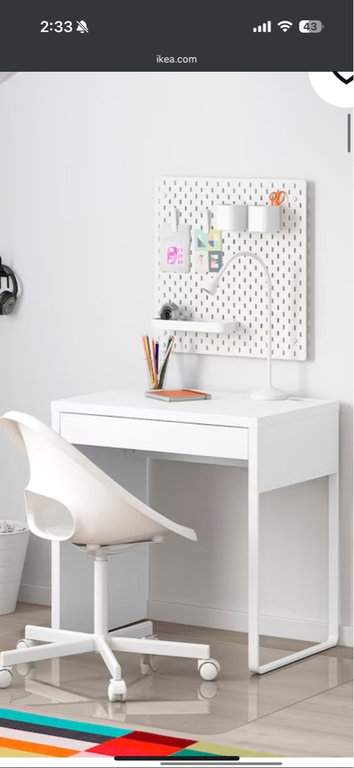 IKEA study table white wooden desk table furniture, Furniture & Home ...