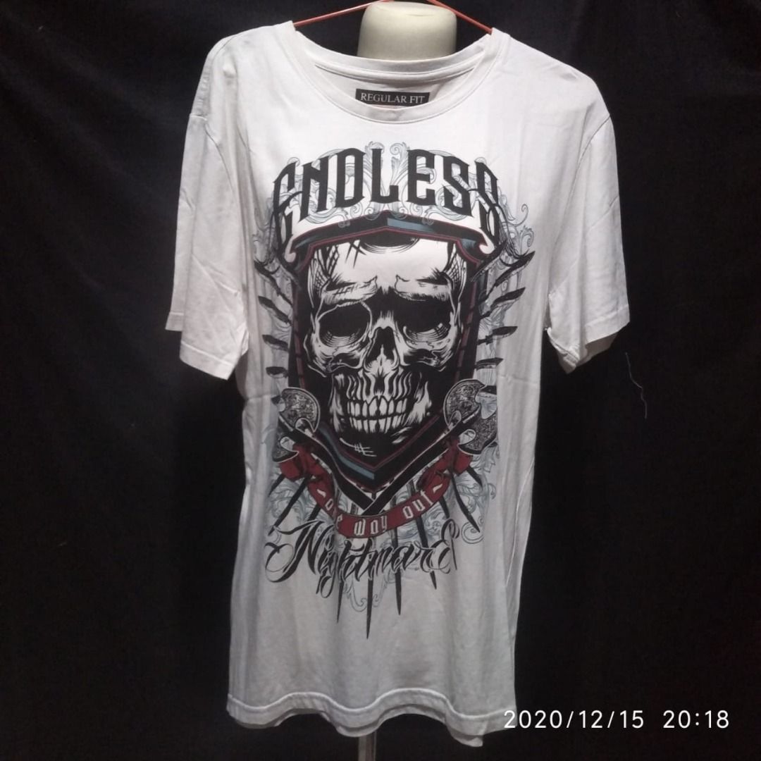 Kaos tengkorak putih, Fesyen Pria, Pakaian , Atasan di Carousell