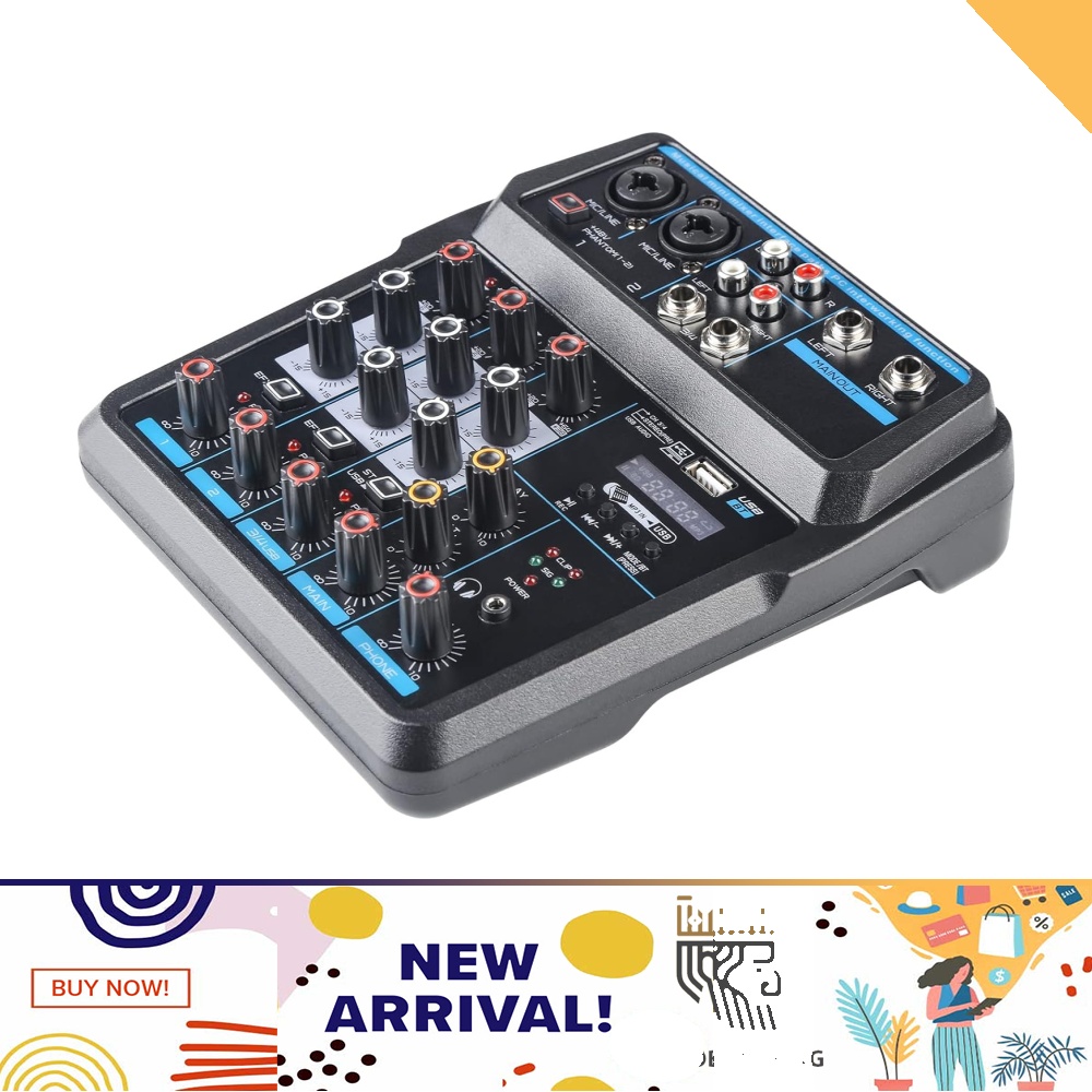 Mixers Audio 4 Channel Mixer, Dj Mixer Board Mixer Audio Bluetooth MP3 Mini Mixer for Music With ...